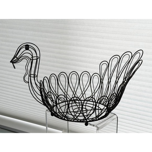 Accents | Turkey Shaped Black Metal Wire Basket Fruit Egg Bread Serving ...